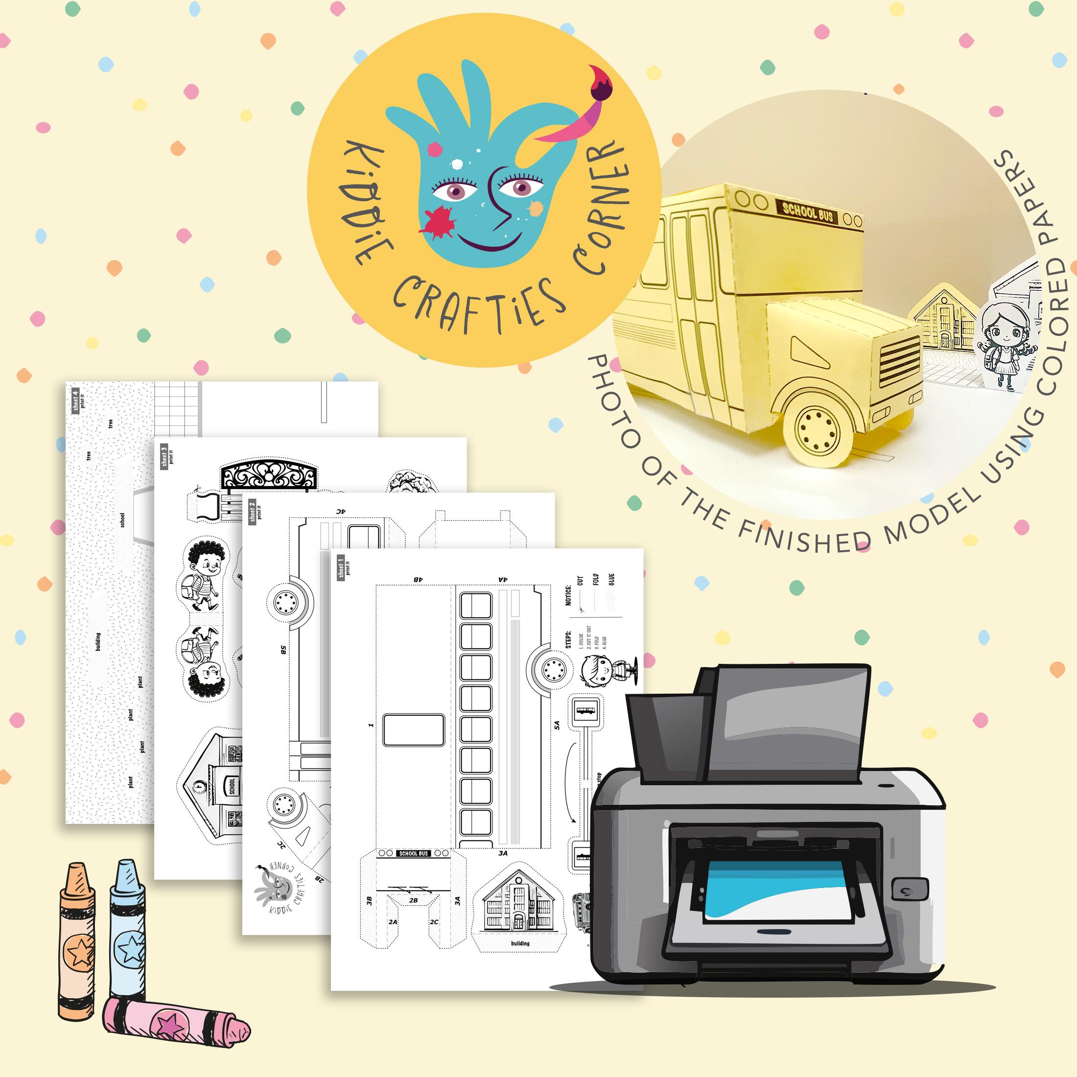 Printable School Bus Model, DIY School Bus Paper Toy, Paper Bus Toy 3D ...