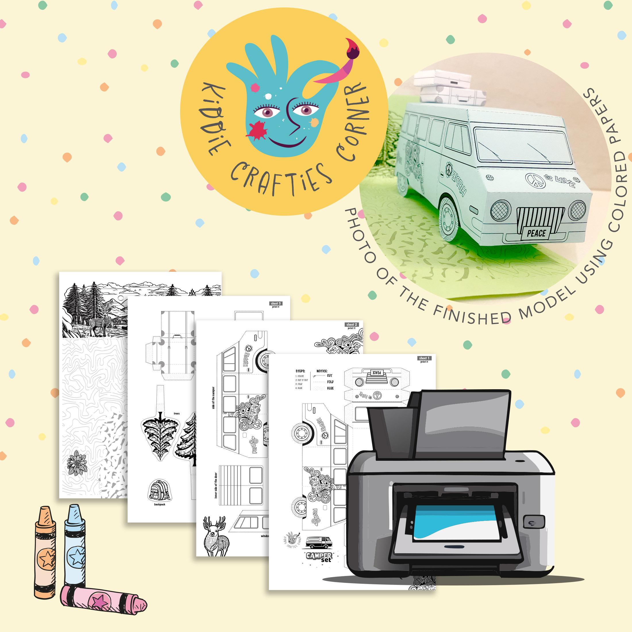 Printable Camper Van Model, DIY Camper Paper Toy, Paper Camping Car ...