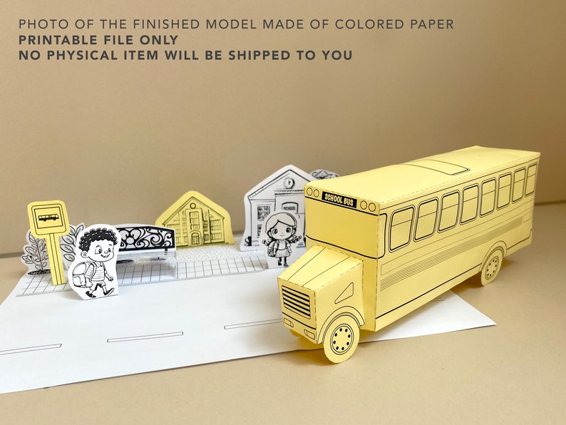 Printable School Bus Model, DIY School Bus Paper Toy, Paper Bus Toy 3D ...