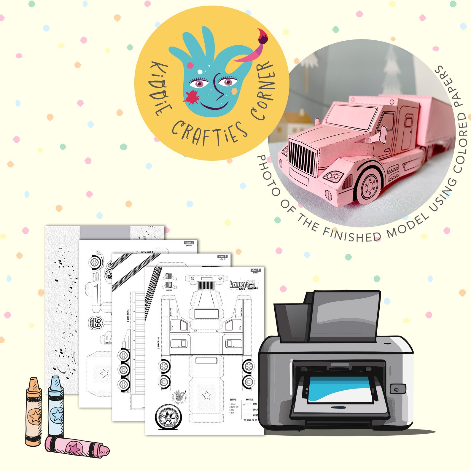 Printable Lorry Model, Paper Toy Lorry, Paper Truck DIY, American Lorry ...