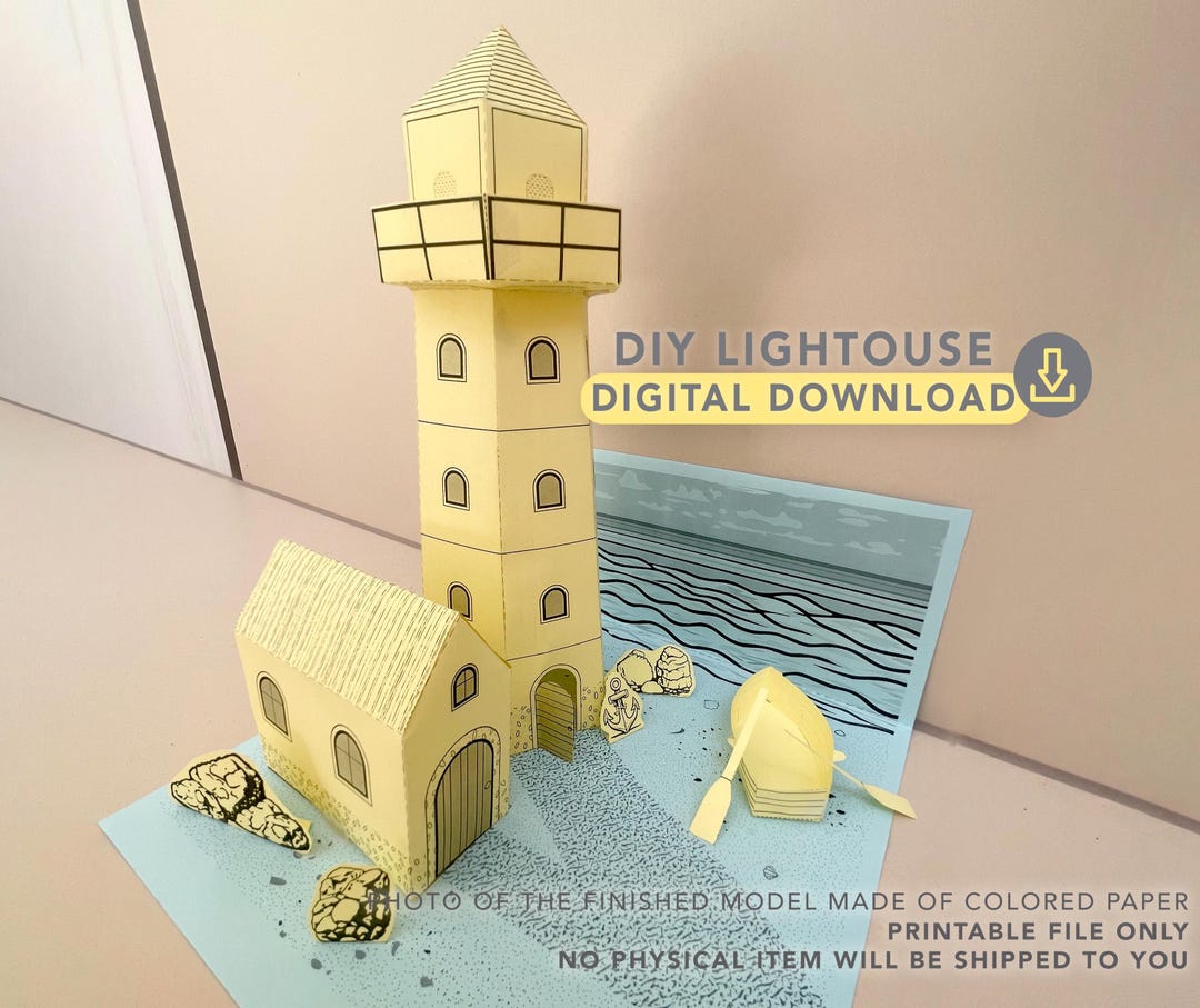 Printable Lighthouse Model, Paper Lighthouse Toy, DIY Lighthouse Paper ...