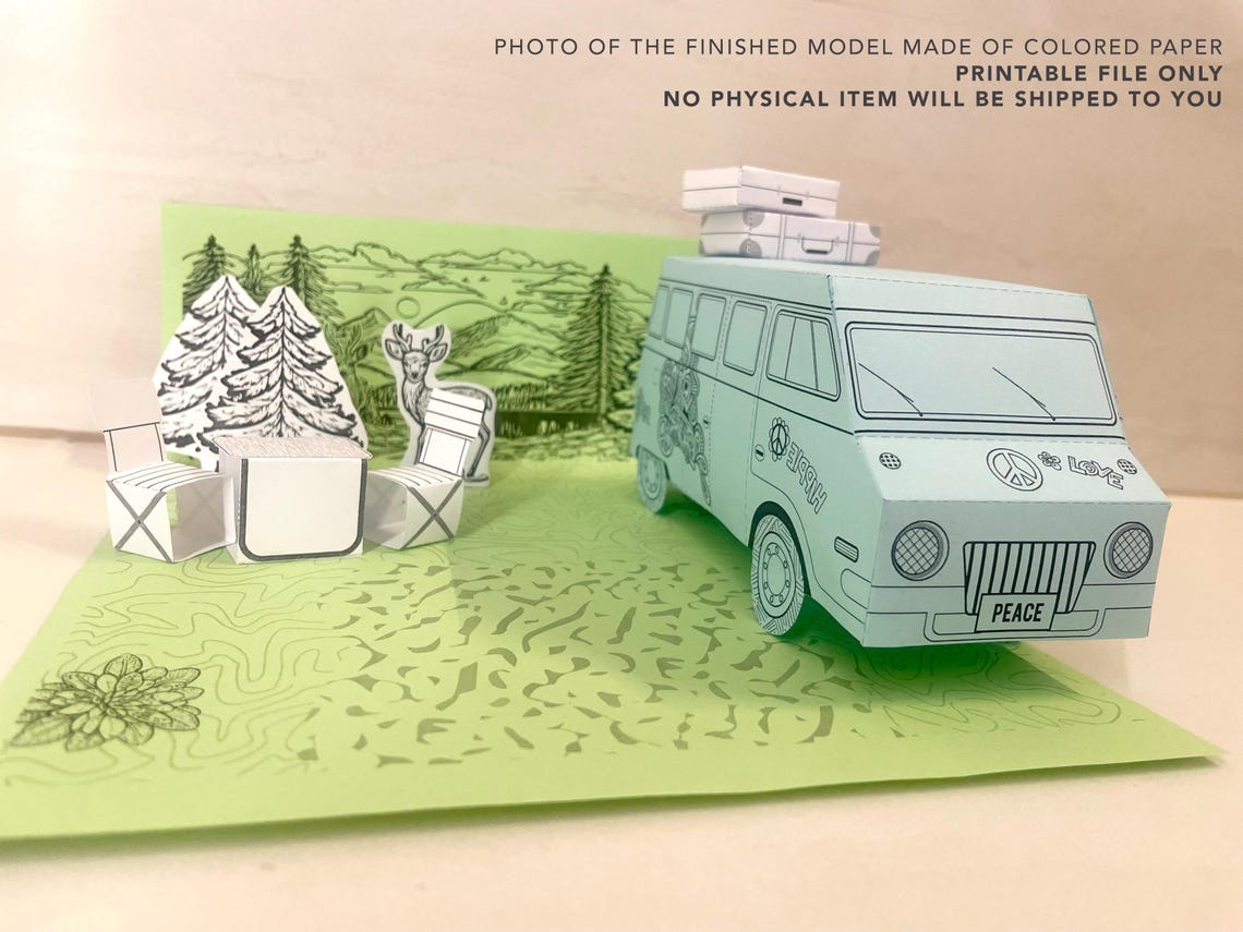 Printable Camper Van Model, DIY Camper Paper Toy, Paper Camping Car ...