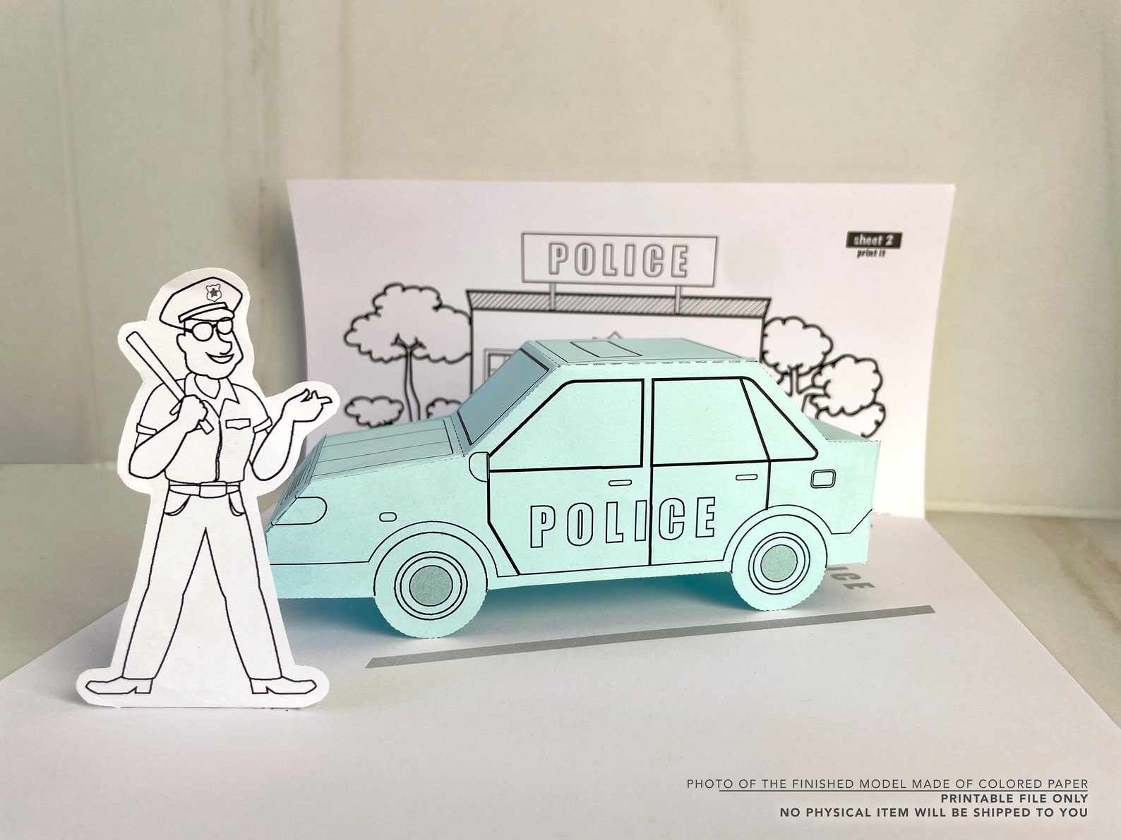 Printable Police Car Model, Paper Police Car Toy, DIY Paper Police Car ...