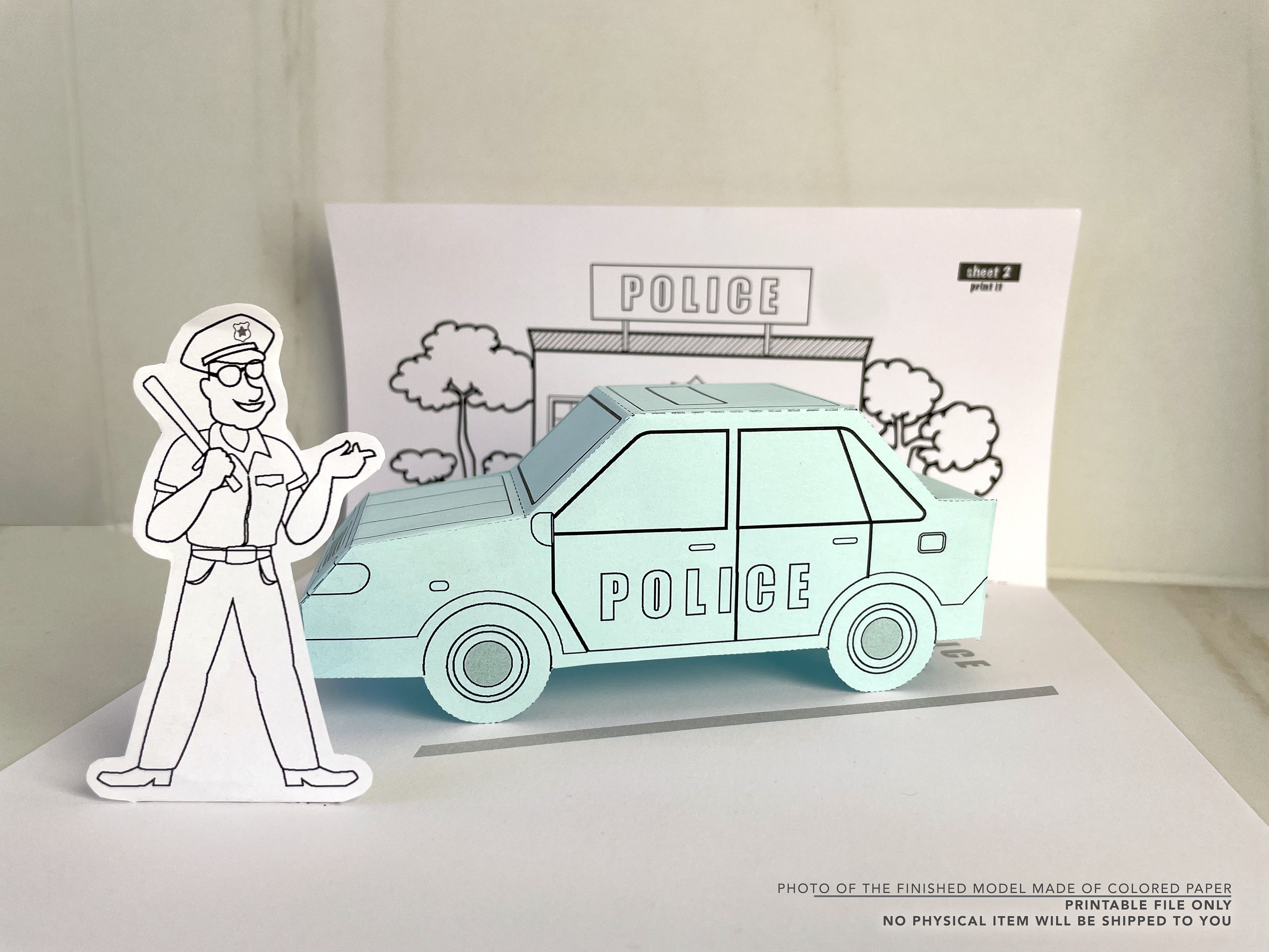 Printable Police Car Model, Paper Police Car Toy, DIY Paper Police Car ...