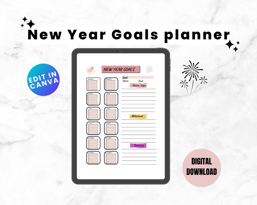 New Year Goal Tracker | Vision Board Digital and Printable PDF File for ...