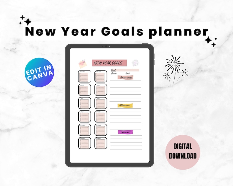 New Year Goal Tracker | Vision Board Digital and Printable PDF File for ...