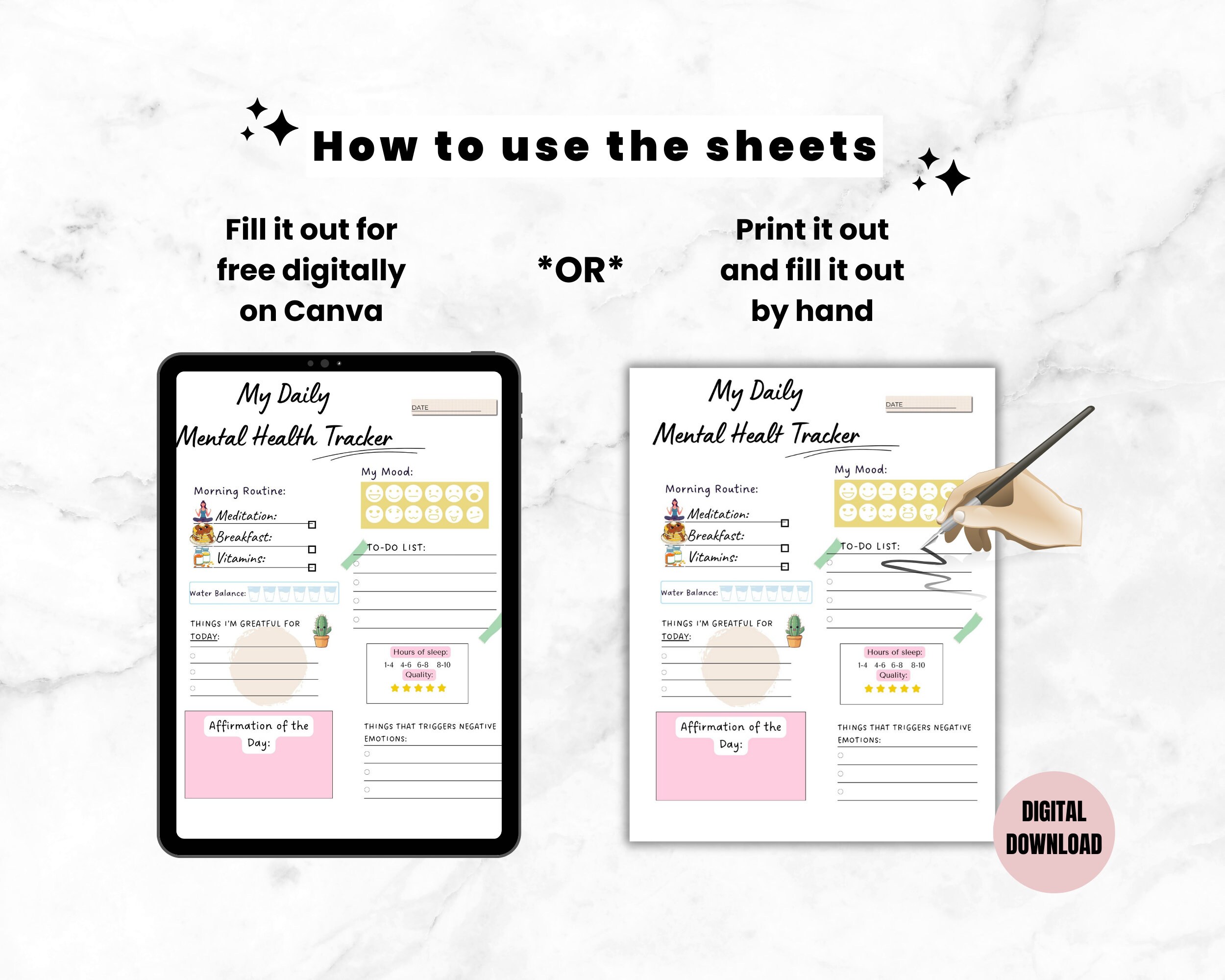 Daily Self Care Checklist Mood and Habit Tracker Gratitude, Wellness ...