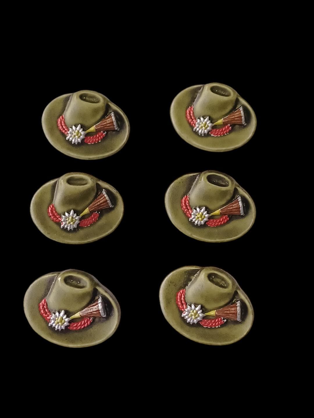 6x Traditional Buttons Hat Motif Plastic Colored, Oktoberfest, Vintage ...