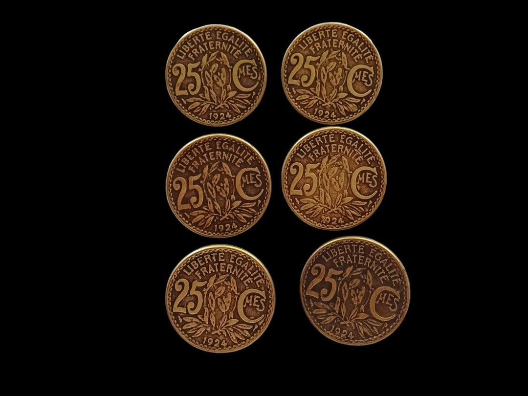 6xvintage Old Gold-colored Traditional Buttons Coin Button Liberte ...