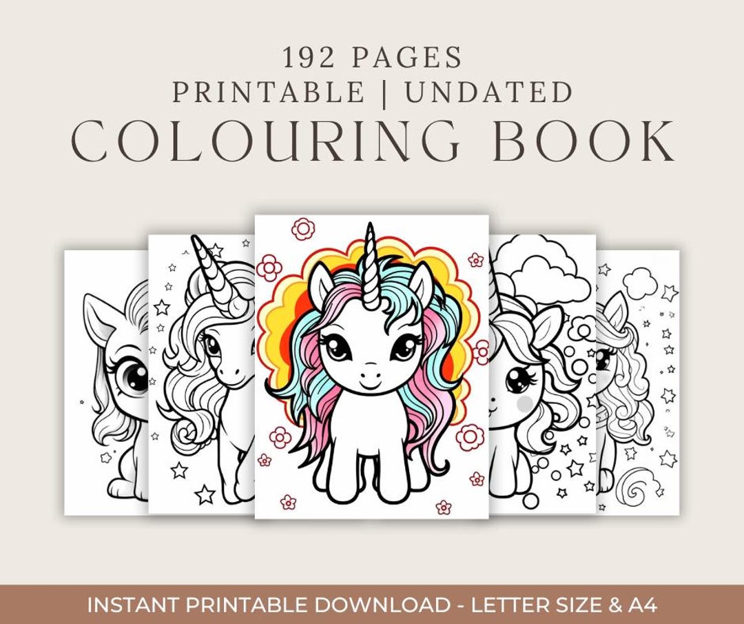 192 Pages Cute Kawaii Unicorn Coloring Book | Adorable Printable Pages ...
