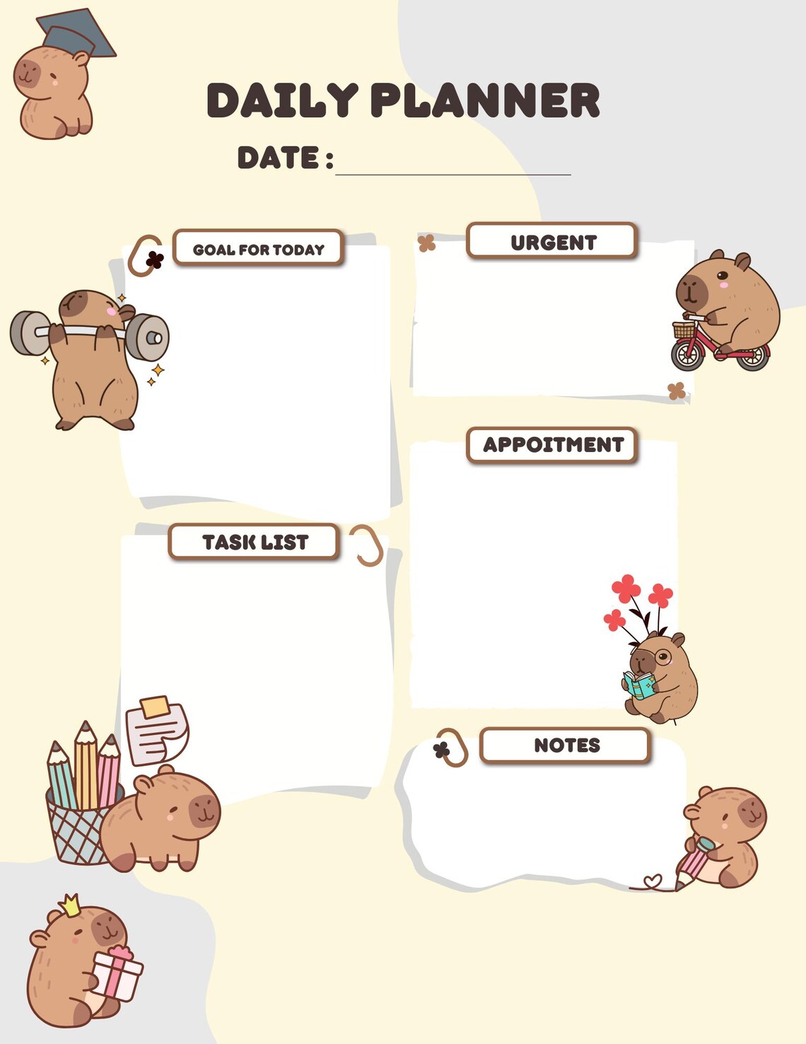 Daily Planner Printable With Capybara Theme Cute Kawaii To-do List ...