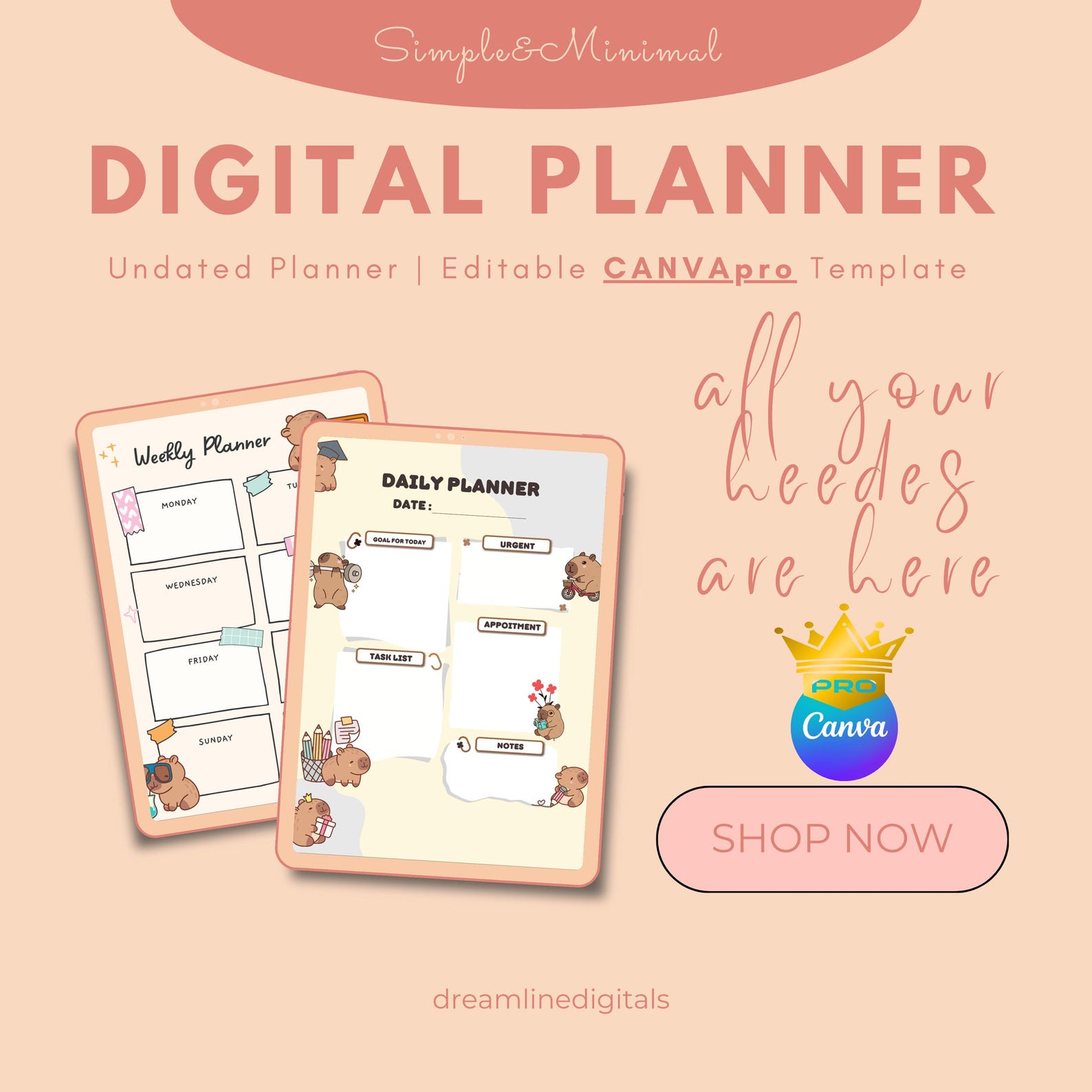 Daily Planner Printable With Capybara Theme Cute Kawaii To-do List ...