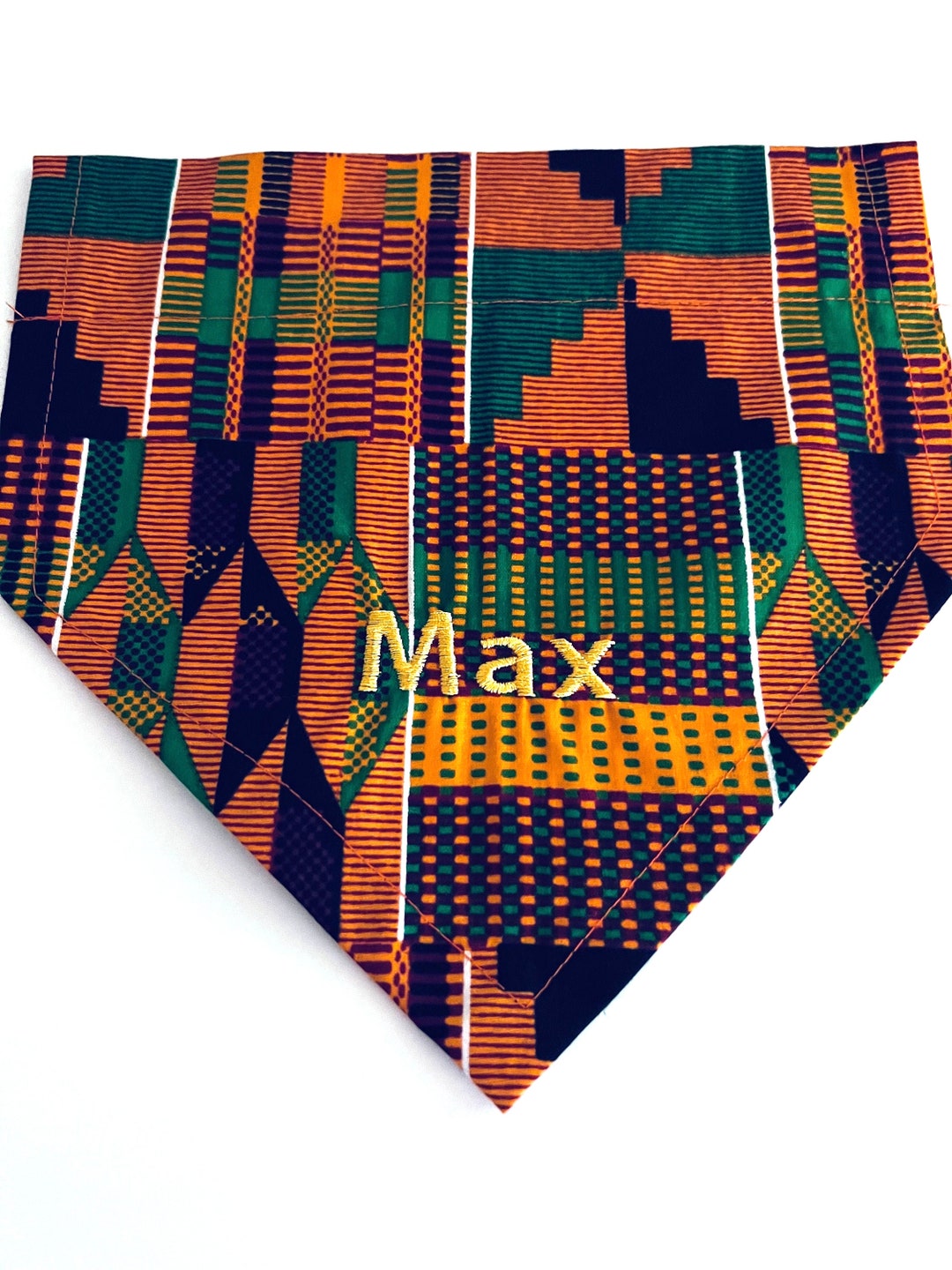 Personalized Kente African Dog Bandana: Orange Sankofa Fabric, Slides ...