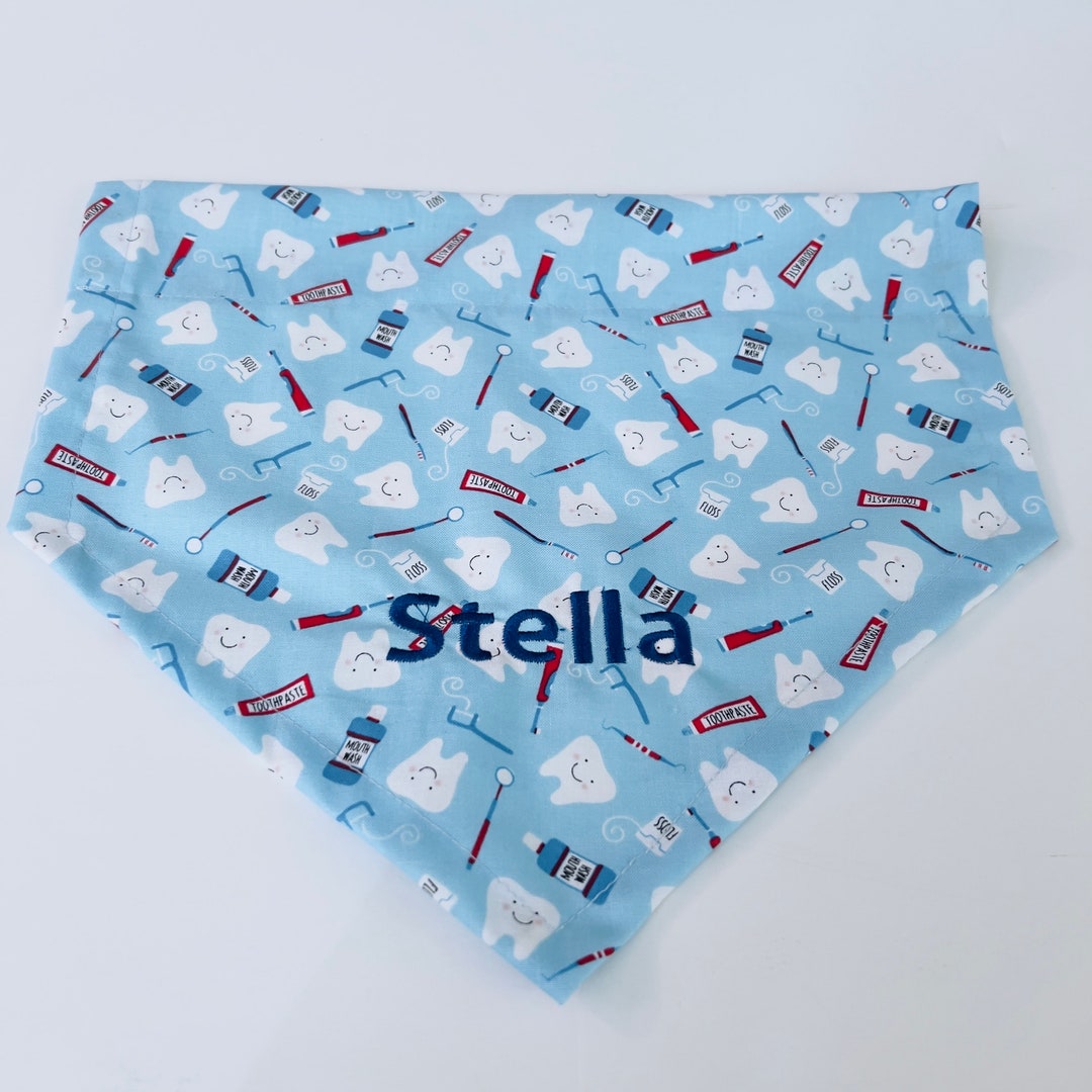 Dental Personalized Tooth Dog Bandana, Navy Name Embroidery Toothbrush ...