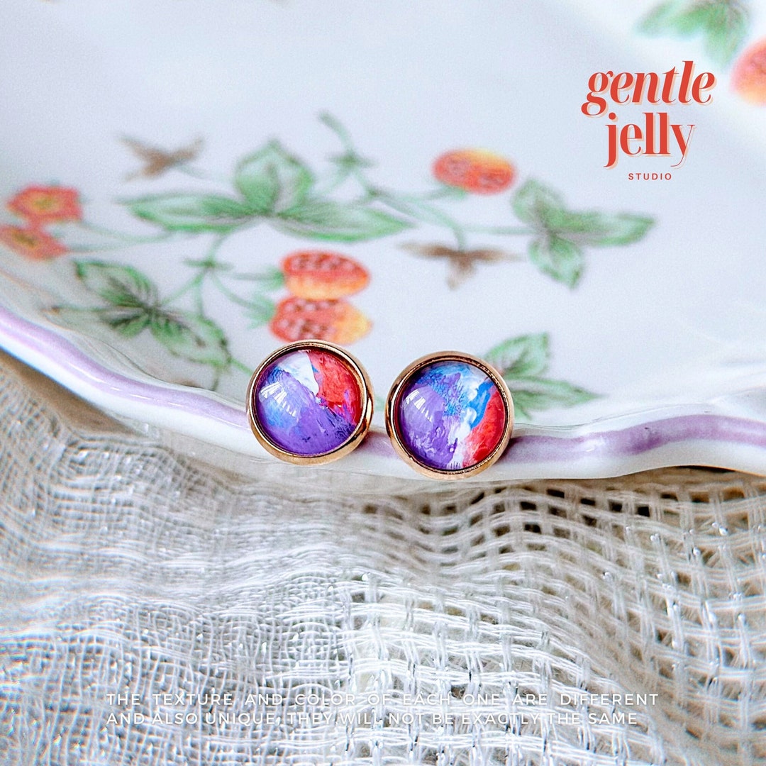 Minimalist 10mm Pastel Purple Enamel Earrings, Bright Small Stud ...