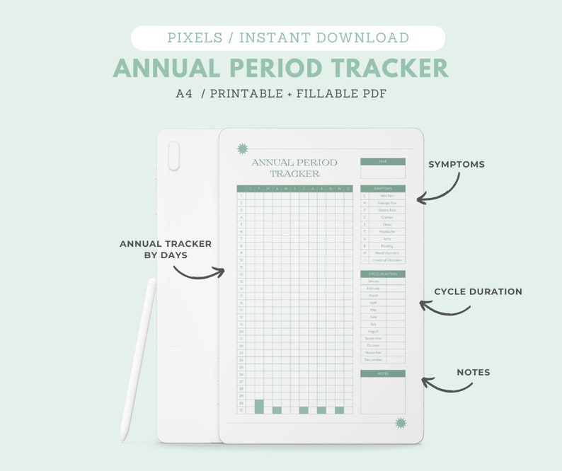 A Year in Pixels Printable Landscape Mood Tracker, Health Tracker ...