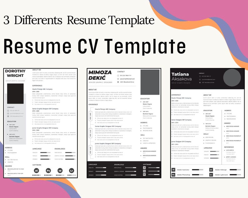 3 Modern Resume Template Bundle: Ats-friendly CV3 Designs (digital ...