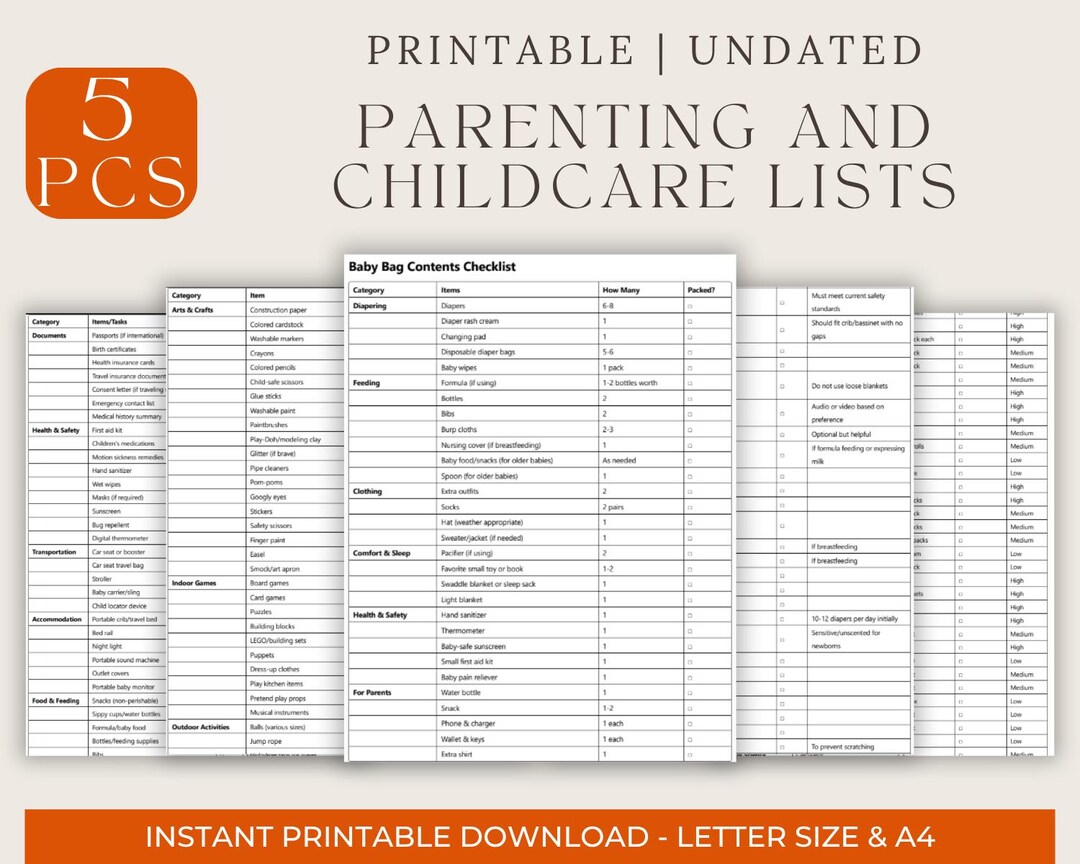 Parenting Checklist PDF Bundle: Baby, School, Travel Essentials (PLR ...