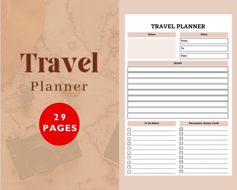 Travel Planner Printable PDF – 29+ Page Vacation Organizer Itinerary ...