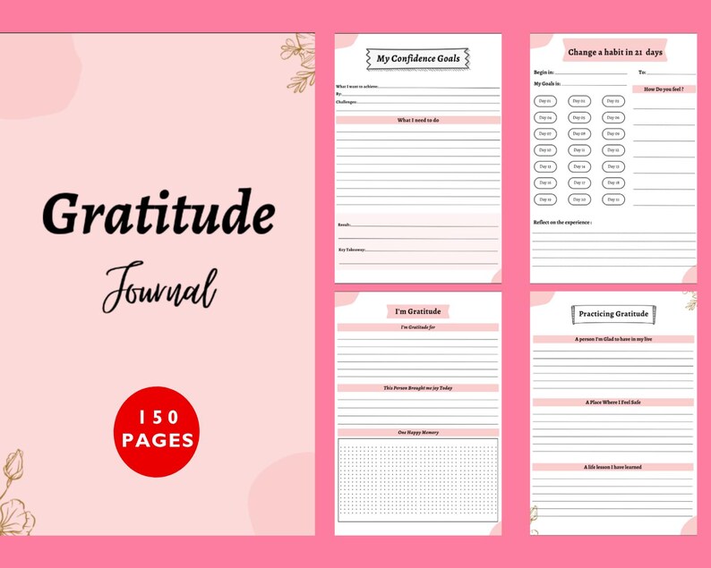 Gratitude Journal Printable PDF – 150-page Daily Reflection ...