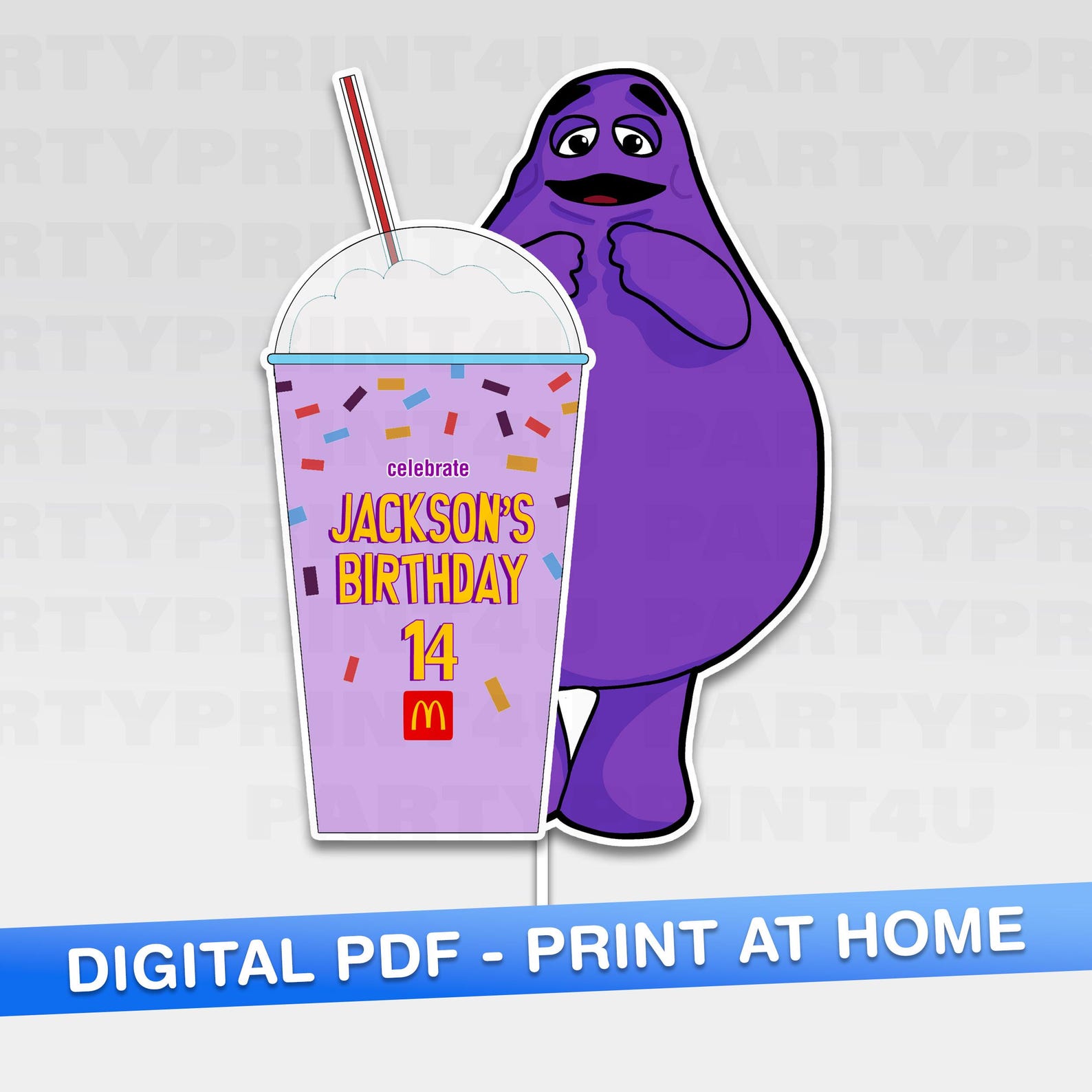 Personalised Custom Grimace Cake Topper for Birthday Party Decoration ...