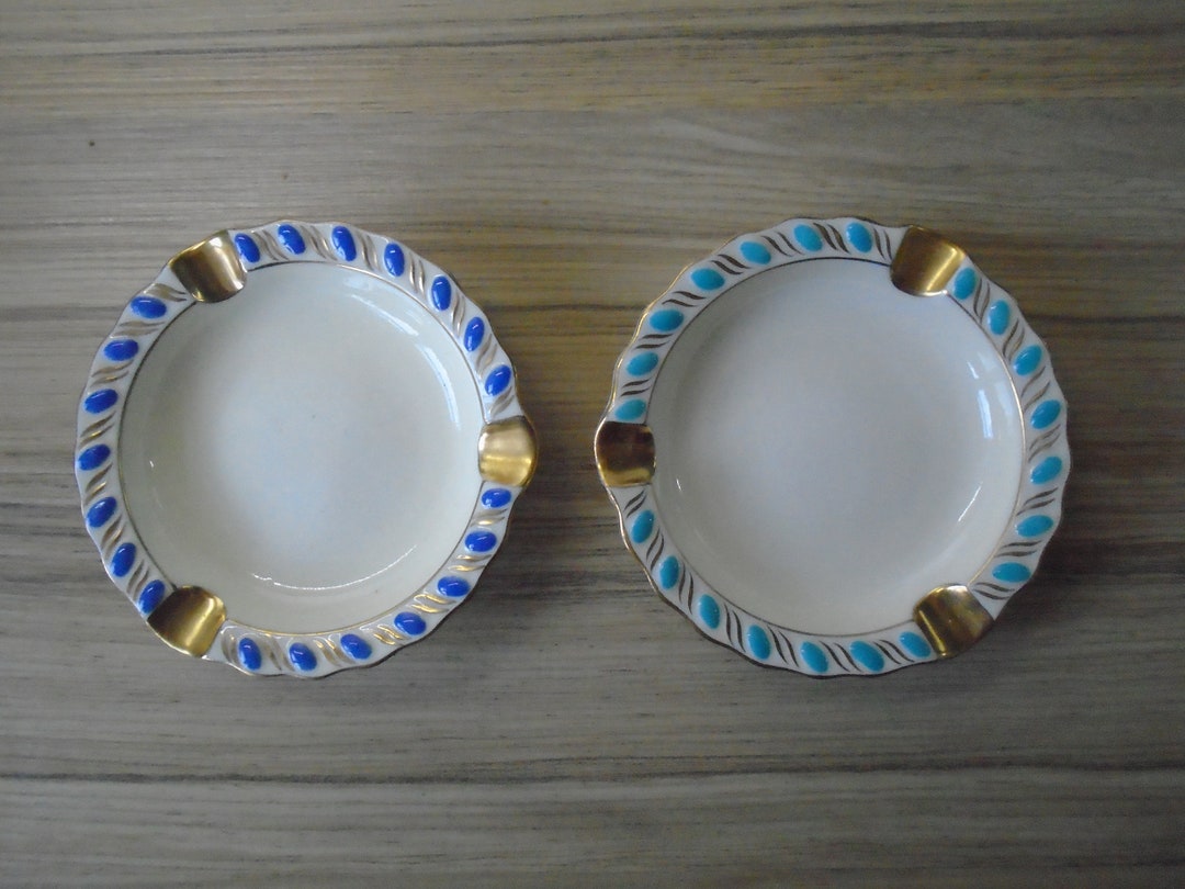 Vintage Shelley Pair of Ash Trays Fine Bone China Patterned Edge Gold ...