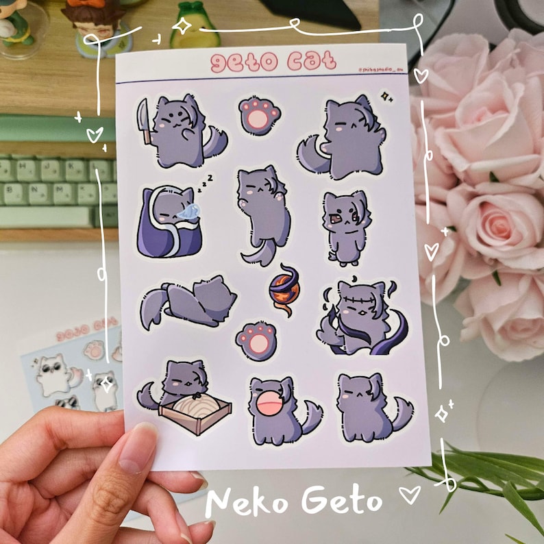 Cute Chibi Jujutsu Kaisen Satoru Gojo Suguru Geto Neko Cat Stickers ...