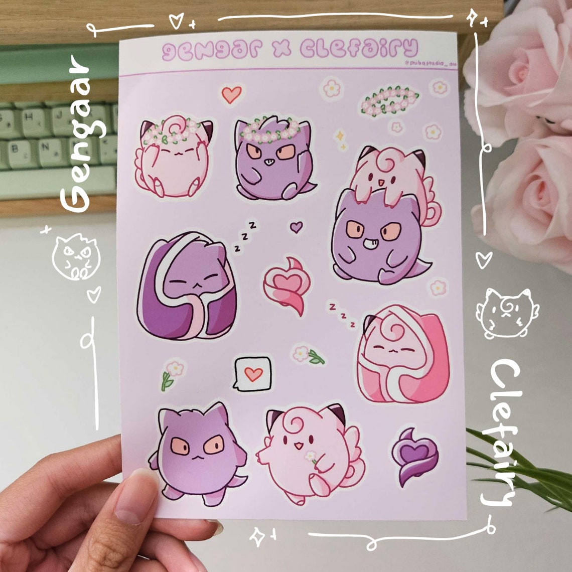 Cute Gengar X Clefairy Sticker Sheet Kawaii Pokemon Stickers for ...