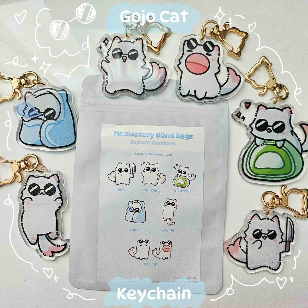 Jujutsu Kaisen Gojo Cat Acrylic Keychains || Cute Neko Gift to Attach to Your Bag, Pencil Cases ...
