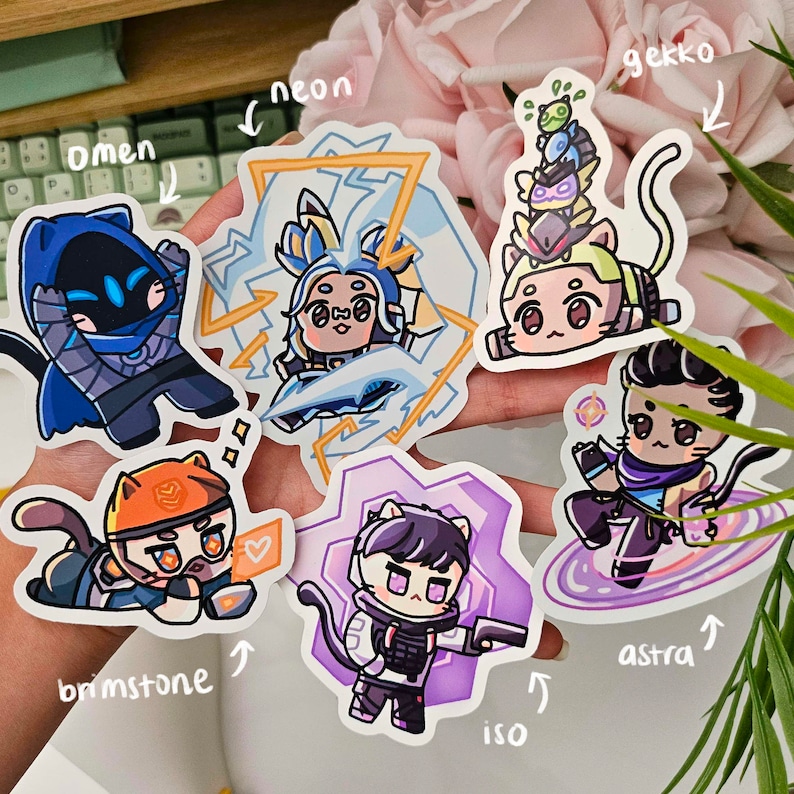 NEW CLOVE Cute Chibi Valorant Neko Stickers Glossy Vinyl Cute Animal ...