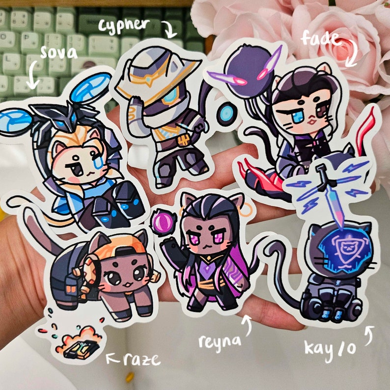 NEW CLOVE Cute Chibi Valorant Neko Stickers Glossy Vinyl Cute Animal ...