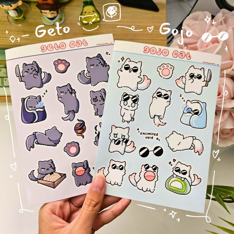 Cute Chibi Jujutsu Kaisen Satoru Gojo Suguru Geto Neko Cat Stickers ...