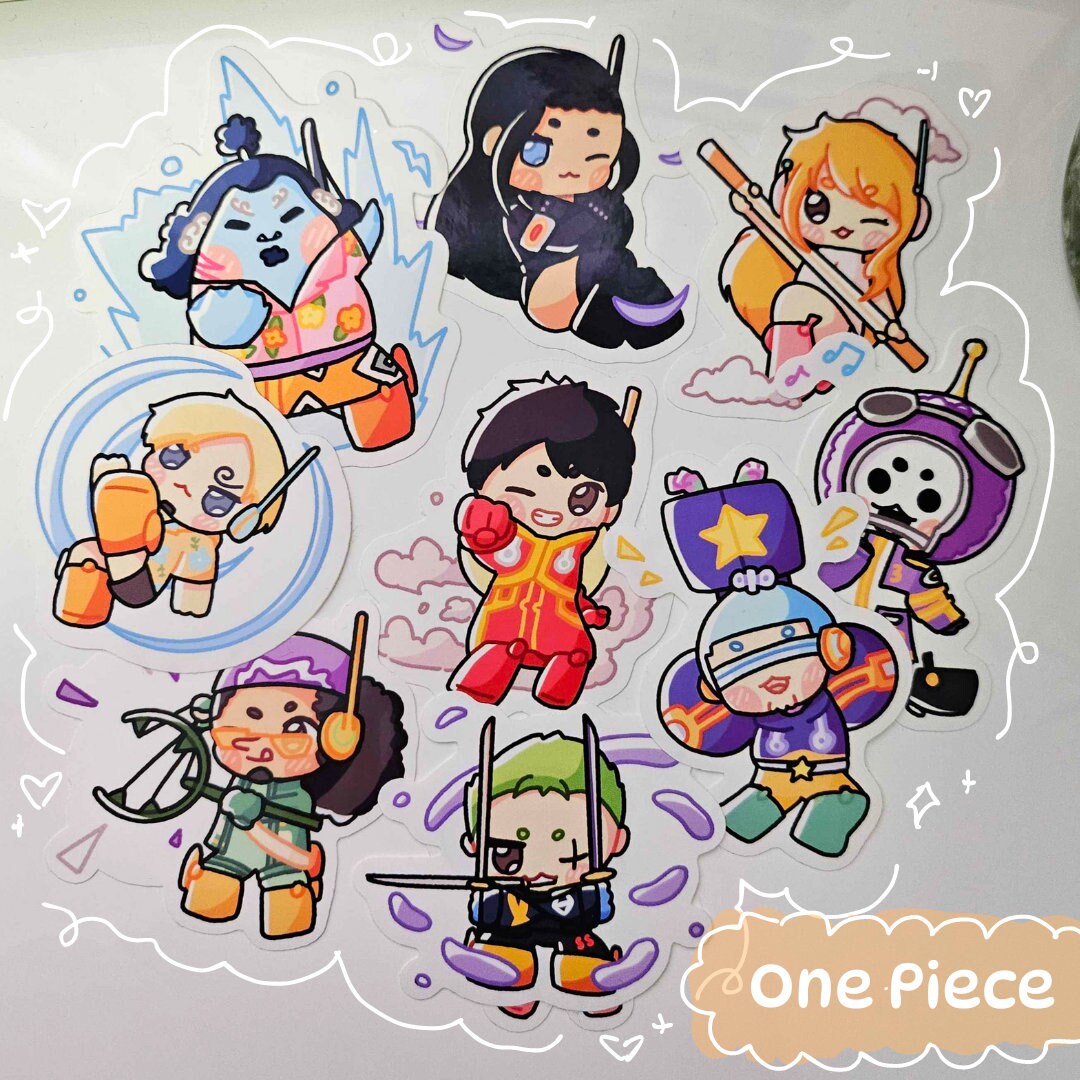 Cute One Piece Straw Hat Pirates EGGHEAD Stickers Glossy Vinyl Kawaii ...