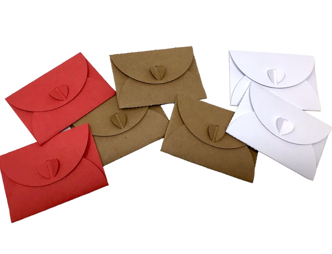 Mini Envelopes | Kraft Paper | White or Red | Heart-shaped Closure ...