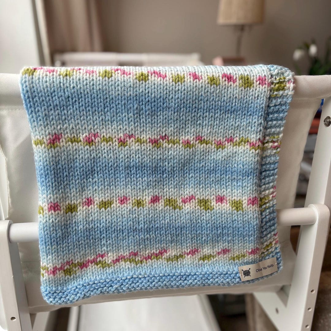Stunning Fair Isle Baby Blanket size Small With Matching Hat age 0-1 ...