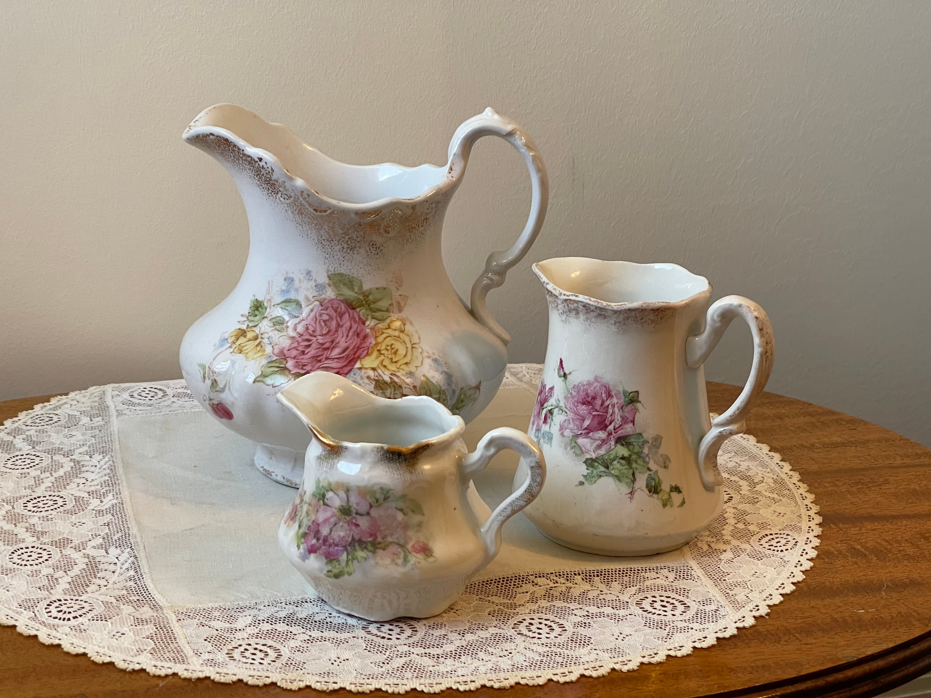 Set of 3 Pitchers Old Roses Patterns, Semi Porcelain Lovely - Etsy