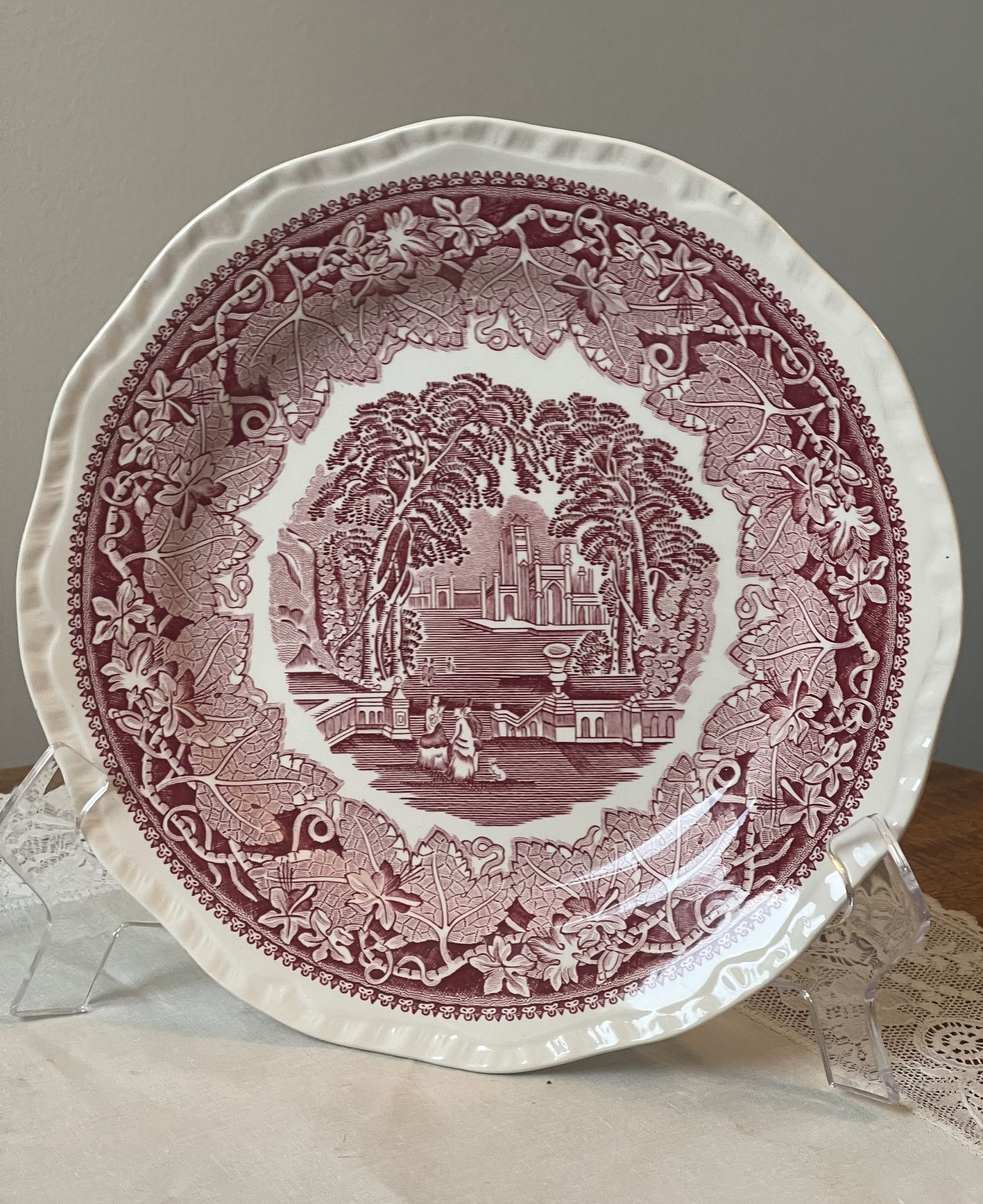 Luncheon Plate 9 Inch in Vintage Mason Vista Pink Red Transferware ...