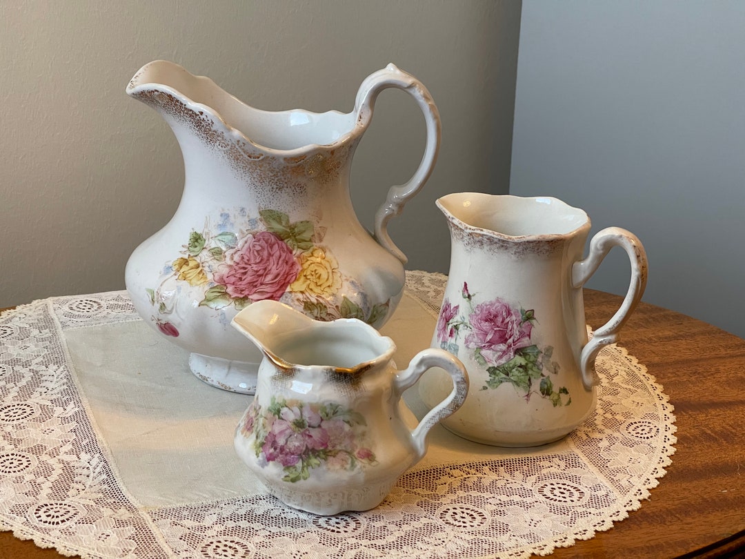Set of 3 Pitchers Old Roses Patterns, Semi Porcelain Lovely - Etsy