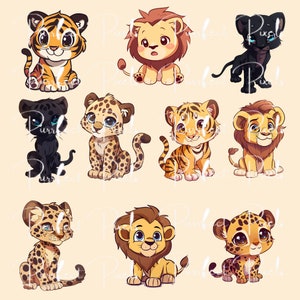 Chibi Big Cat's Clipart Set - 20 PNG Images, Chibi Big Cats, Lion ...