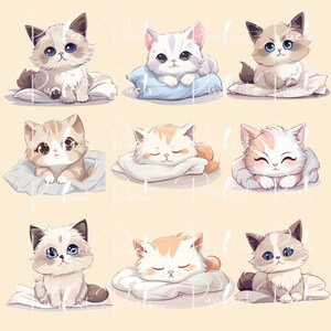 Chibi Pastel Cat PNG Set - 18 Adorable Sleepy Kitties, Featuring ...