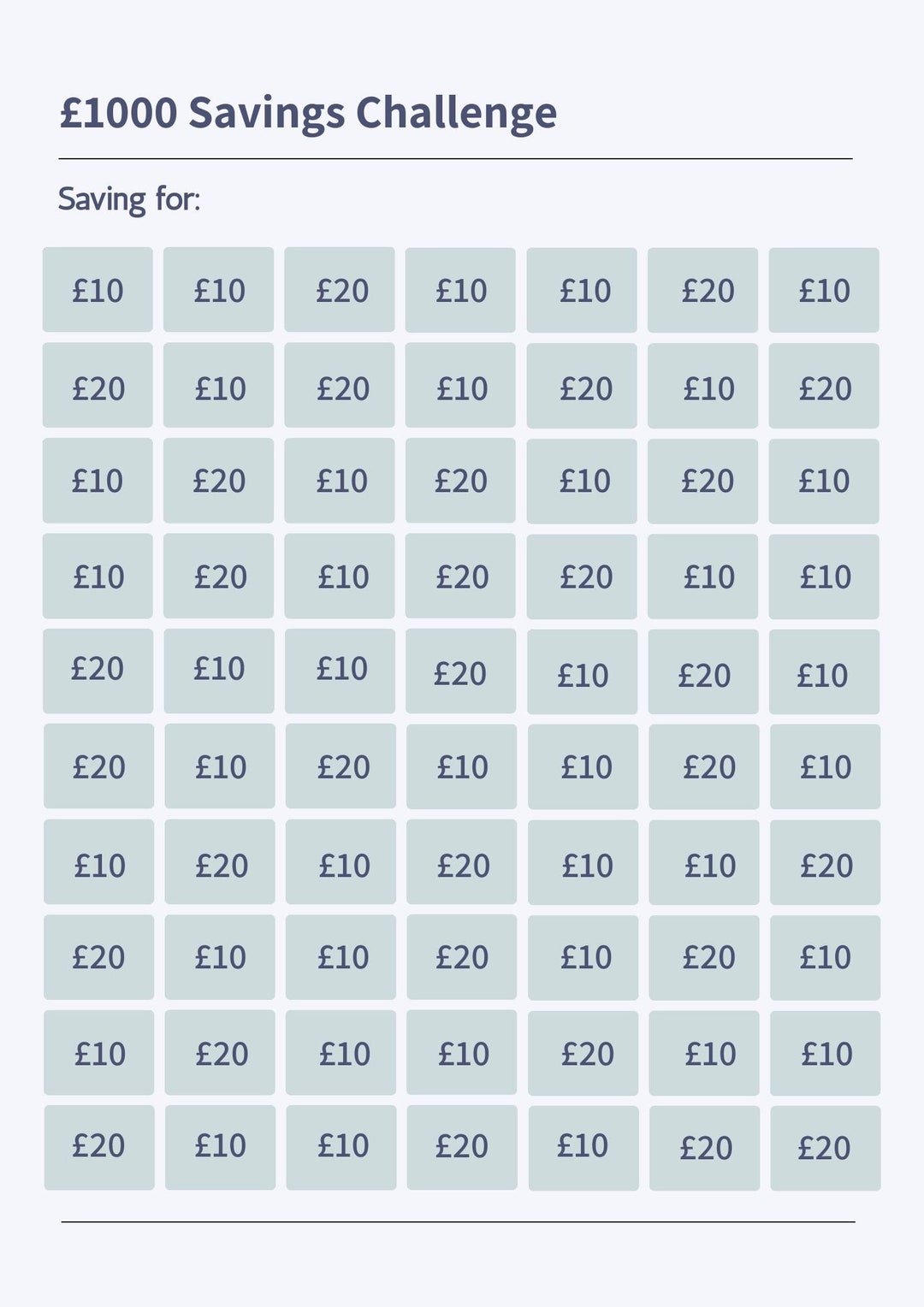 1000 Pounds Savings Challenge - Etsy UK