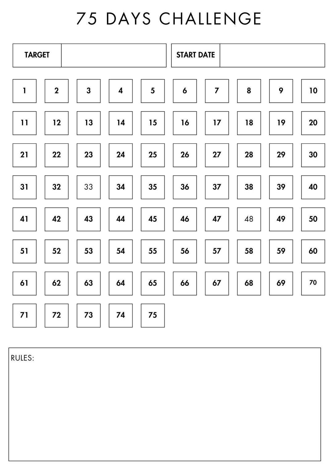 75 Days Challenge Printable - Etsy