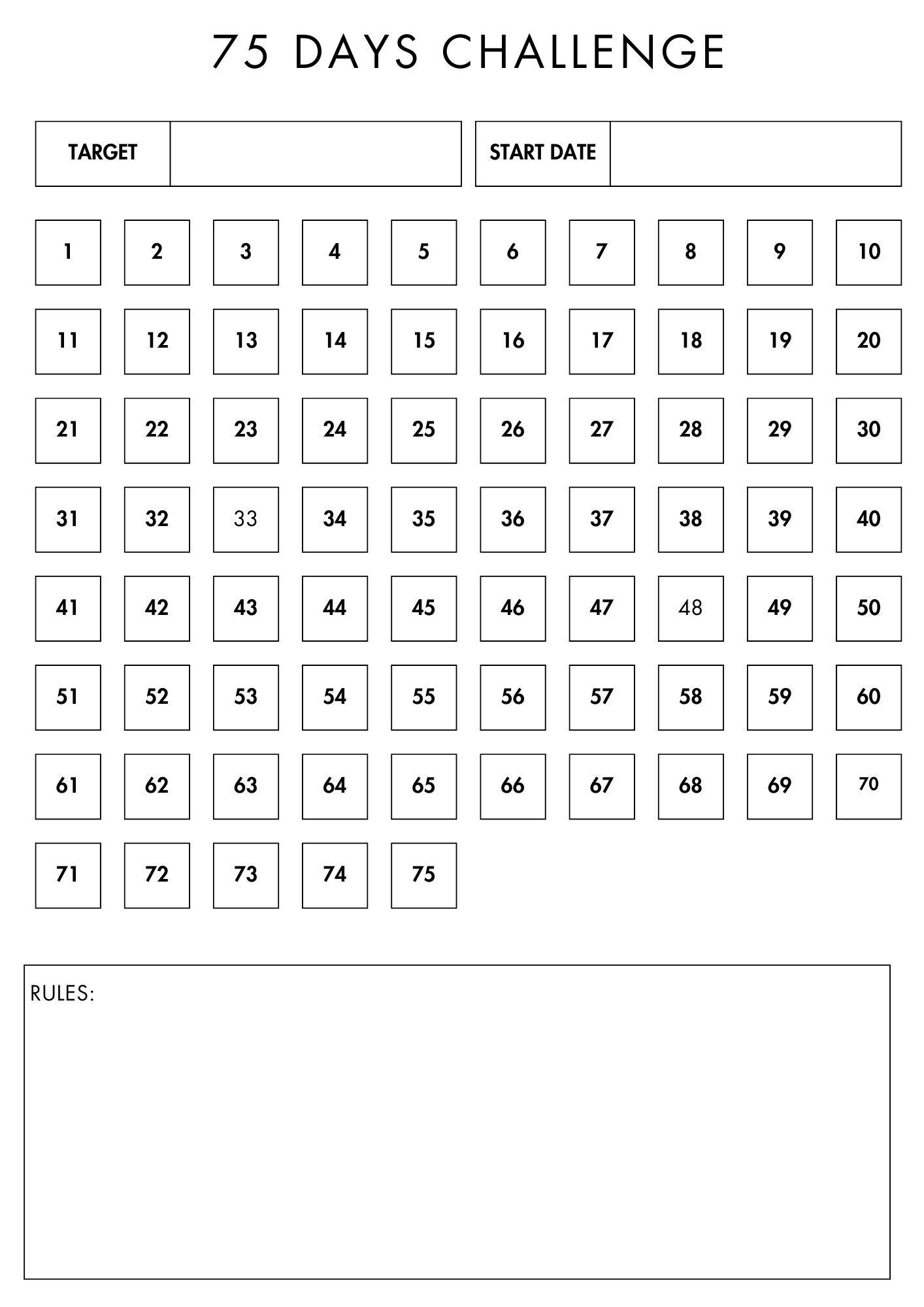 75 Days Challenge Printable - Etsy