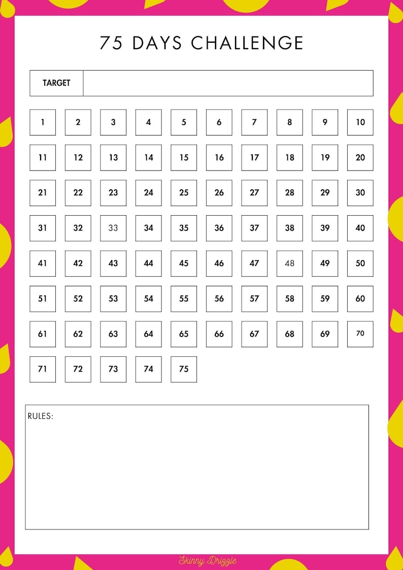 75 Days Challenge Printable - Etsy