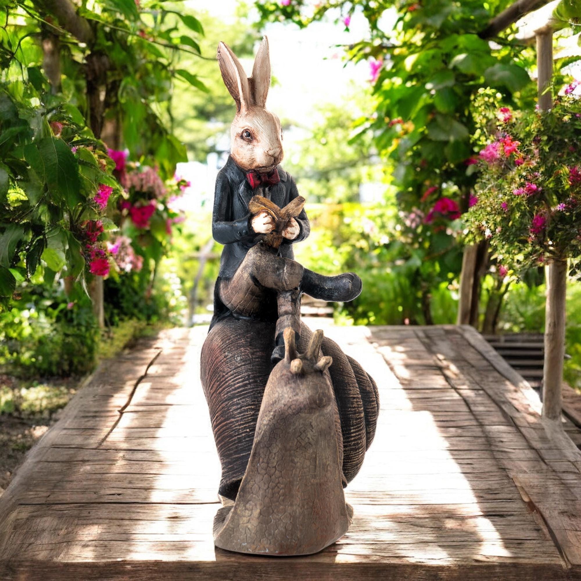 Large Rabbit Sculpture Statue, Rabbit on Snail Figurine, Rabbit ...