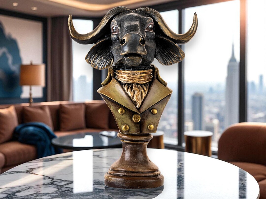 Victorian Buffalo Bust Statue, Hand-painted Resin Sculpture, Large ...