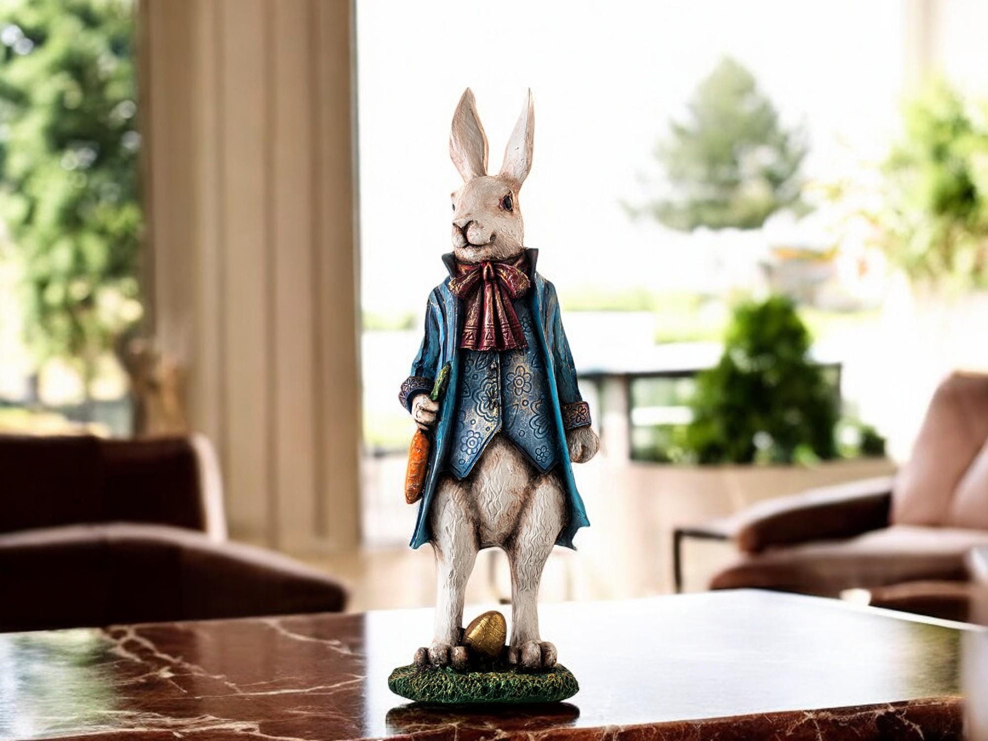 Large Rabbit Sculpture Statue, Easter Rabbit Figurine, Handpainted ...