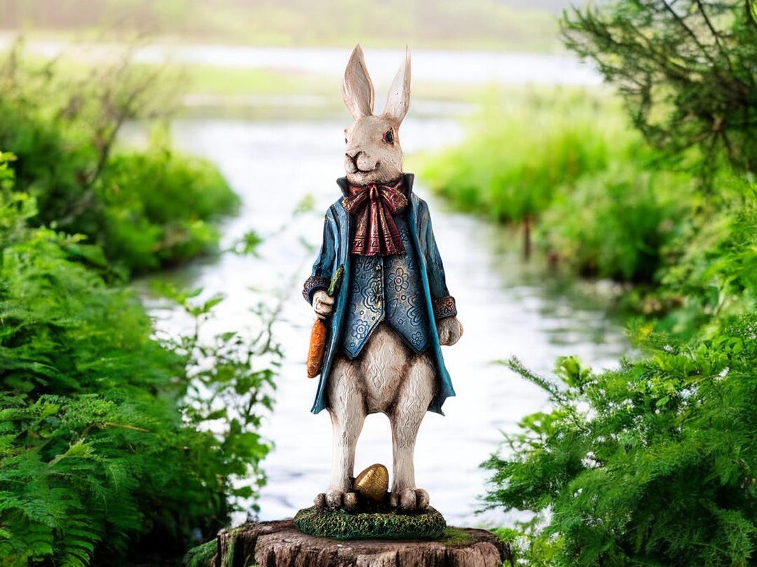 Large Rabbit Sculpture Statue, Easter Rabbit Figurine, Handpainted ...