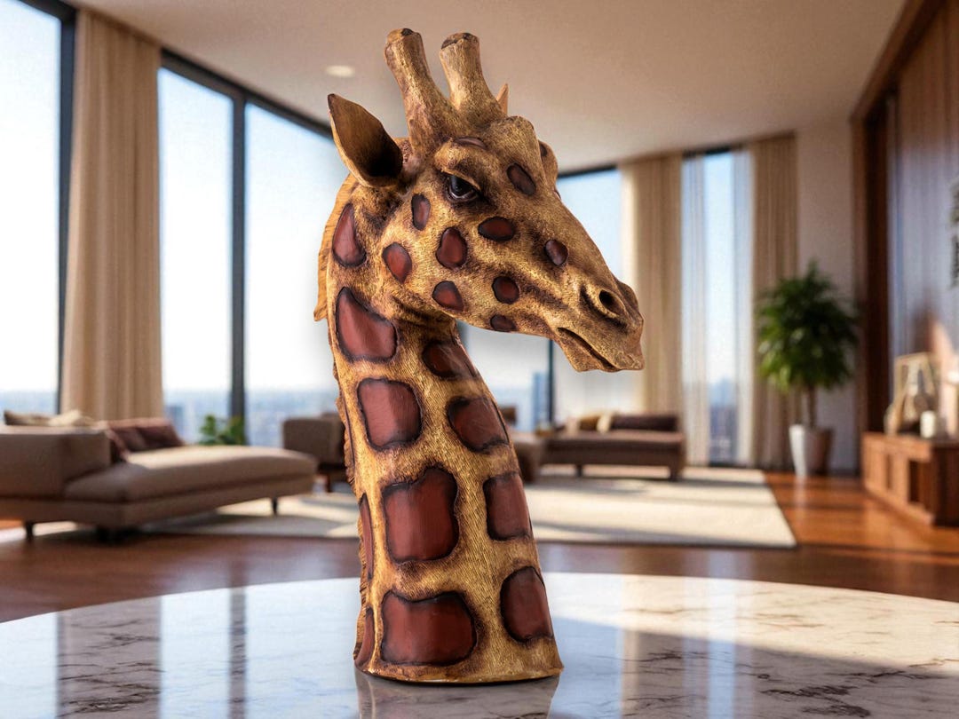 Giraffe Head Sculpture, Hand-painted Resin Animal Decor, Safari ...