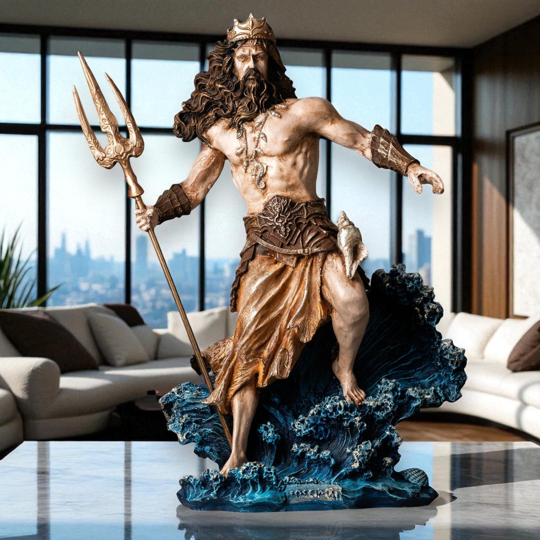 Poseidon God of the Sea Sculpture, Hand-painted Greek Mythology Statue ...